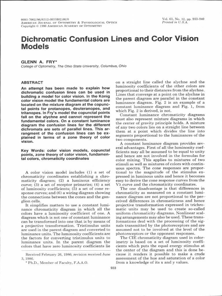 Dichromatic confusion lines and color vision models | PDF