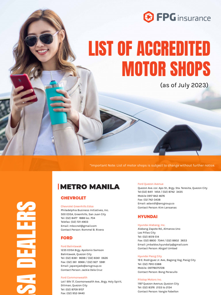 Accredited Motor Shops List 2023 | PDF | Metro Manila | Motor Vehicle