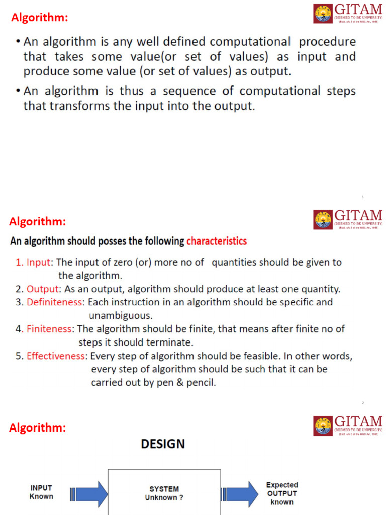 DAA-Unit1-01-Introductin To Algorithms 10 July 2023 | PDF | Control Flow | Parameter (Computer ...