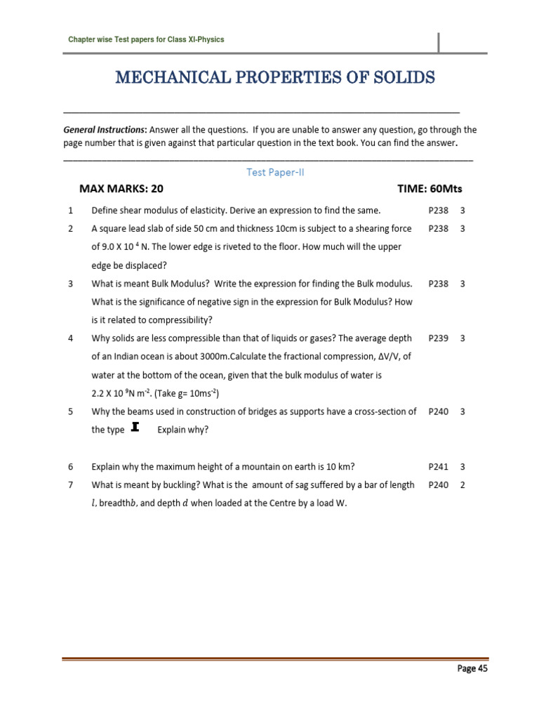 CBSE Class 11 Physics Mechanical Properties of Solids (2) - 0 | PDF CBSE Class 11 Physics Mechanical Properties of Solids (2) - 0 | PDF