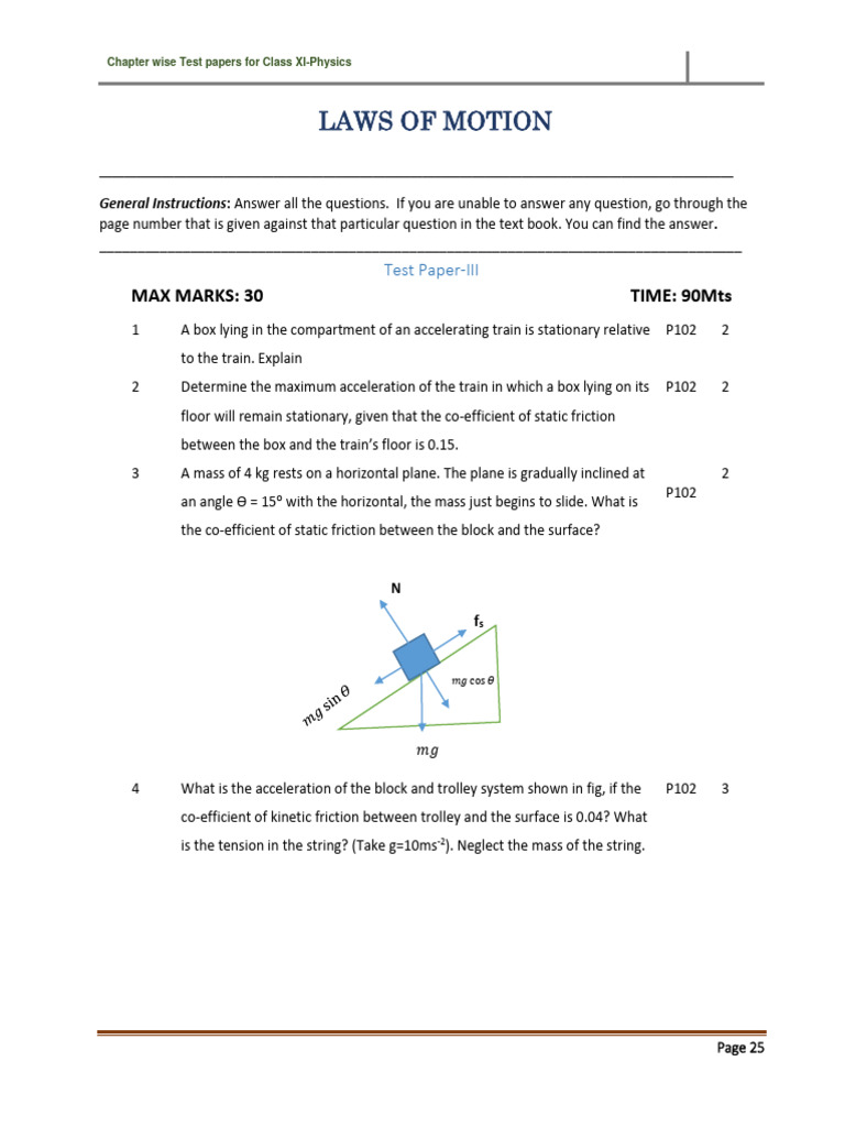 CBSE Class 11 Physics Laws of Motion | PDF | Friction | Physical Quantities