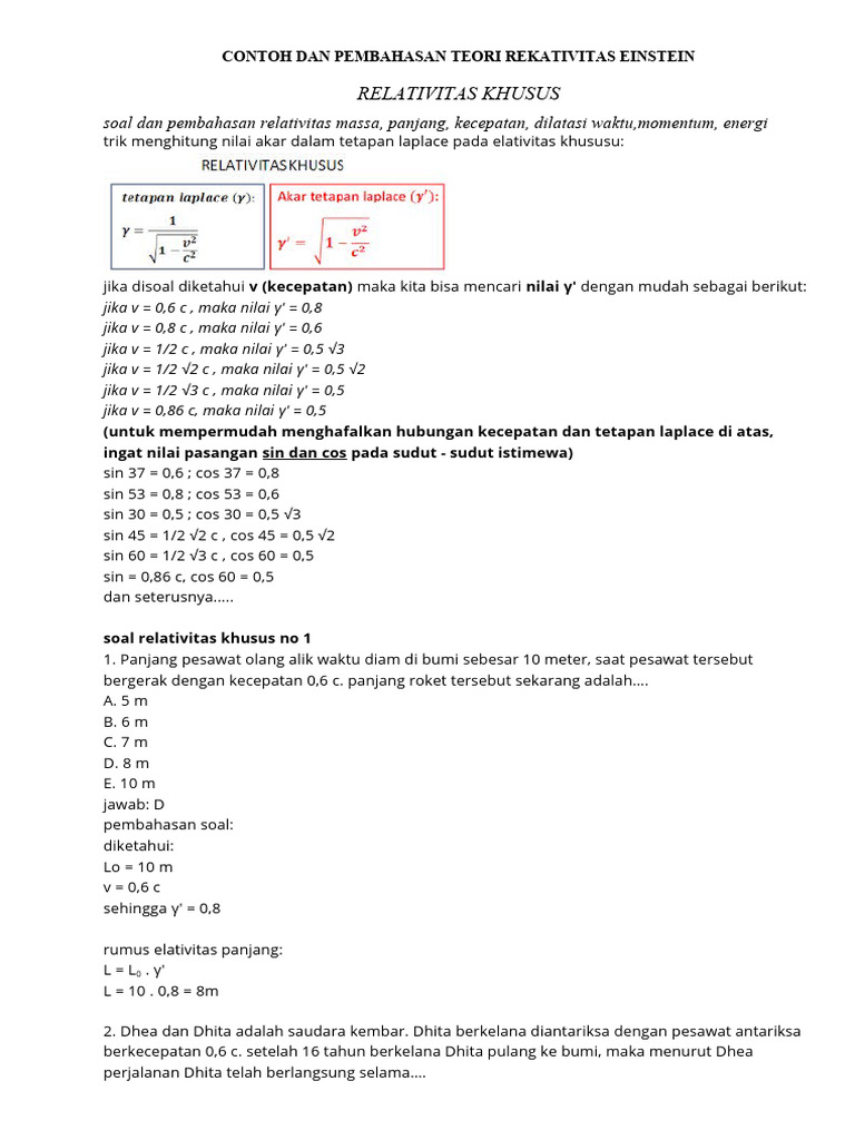 Contoh Dan Pembahasan Teori Relativitas Einstein | PDF | Metode & Bahan Ajar | Teknologi & Rekayasa
