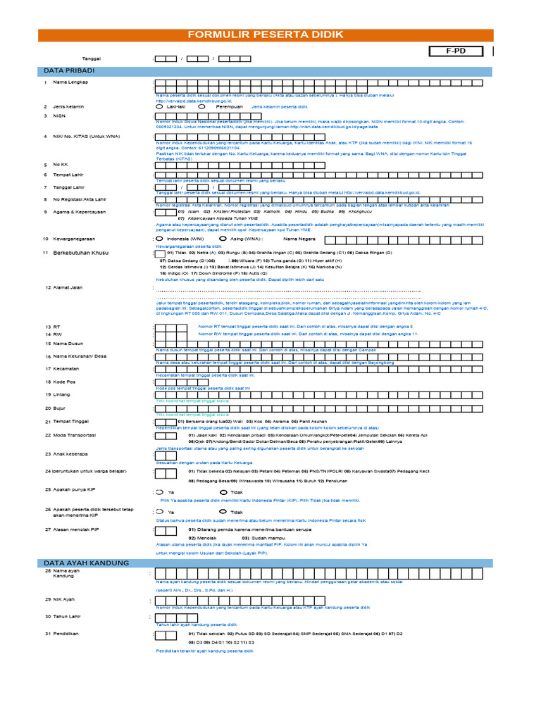 Form Peserta Didik Dapo 2023 | PDF