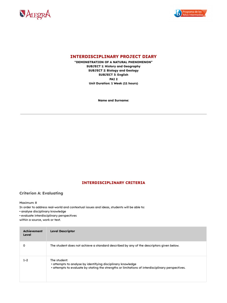 PAI2 - Interdisciplinary Project Diary | PDF | Scientific Method | Interdisciplinarity
