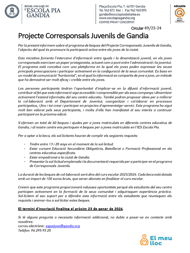 Correspnsals Juvenils | PDF