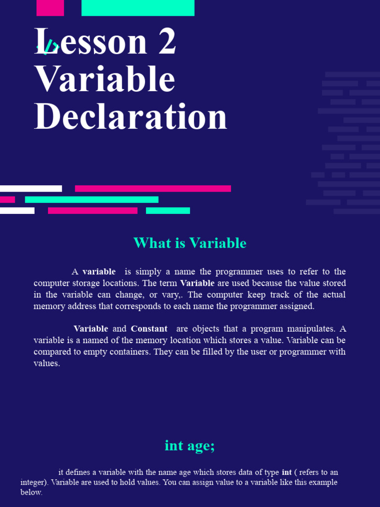 Lesson 2 Pdf Variable Computer Science Data Type 