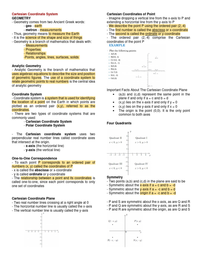 Cartesian Coordinate System Pdf