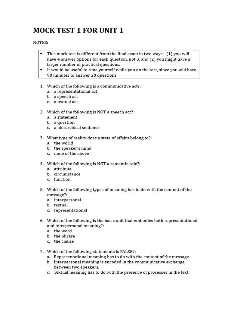 Test 1 Unit 1.13.14 | PDF | Clause | Question