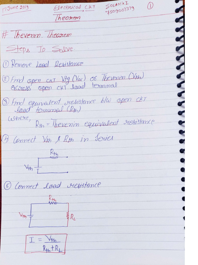 Handwritten Notes of Electrical Circuit Theorem | PDF