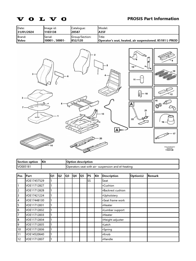 Volvo A35F Heated Air Suspension Seat | PDF
