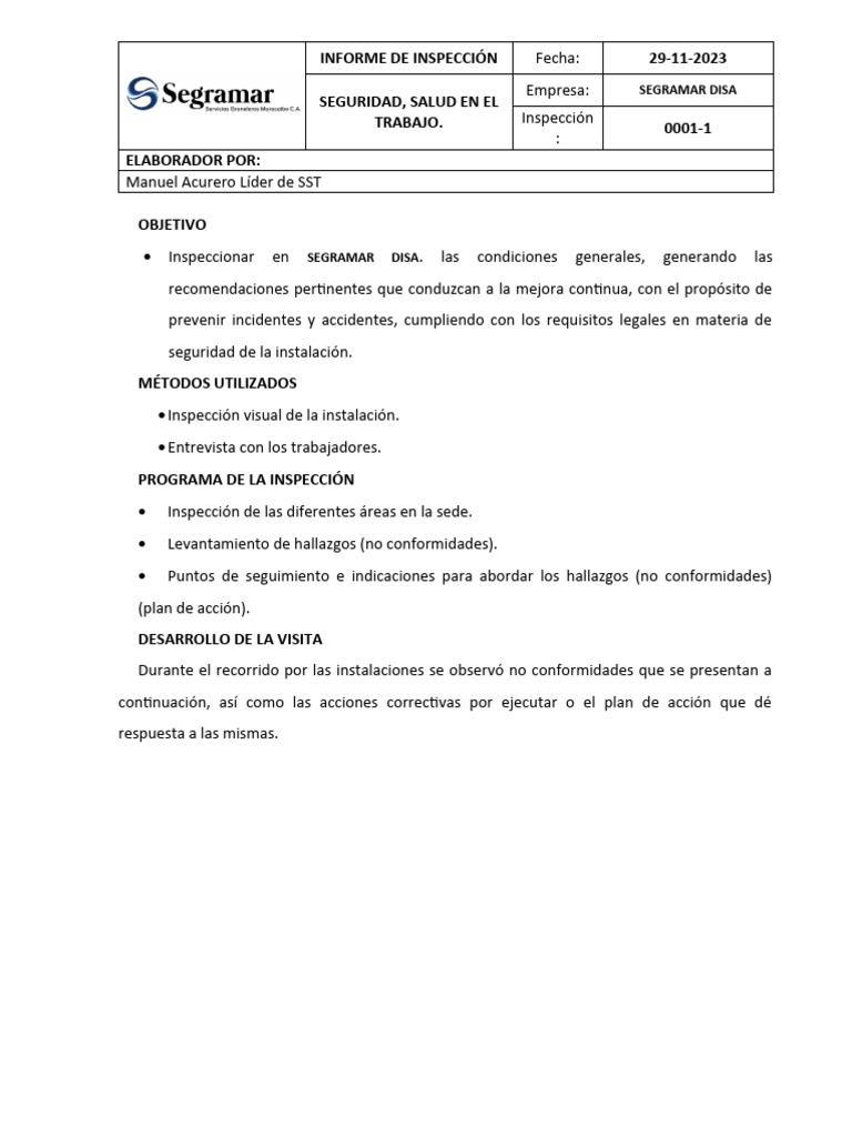 Informe de Inspeccion DISA Noviembre 2023 | PDF | Residuos
