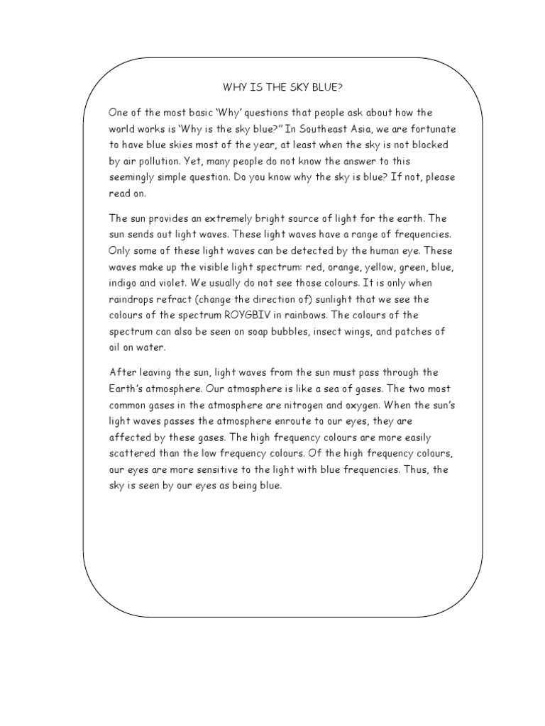 WHY Is The SKY BLUE-Explanation Text | PDF