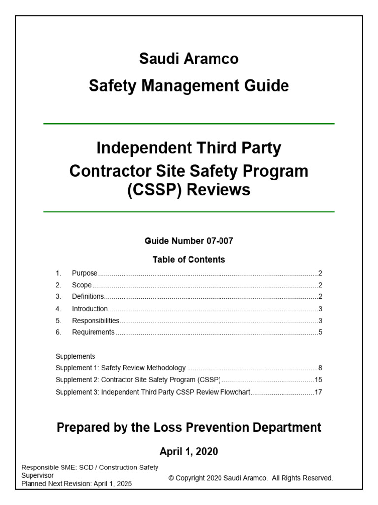 SMG 07-007 Independent Third-Party Contractor Site Safety Program (CSSP) | PDF
