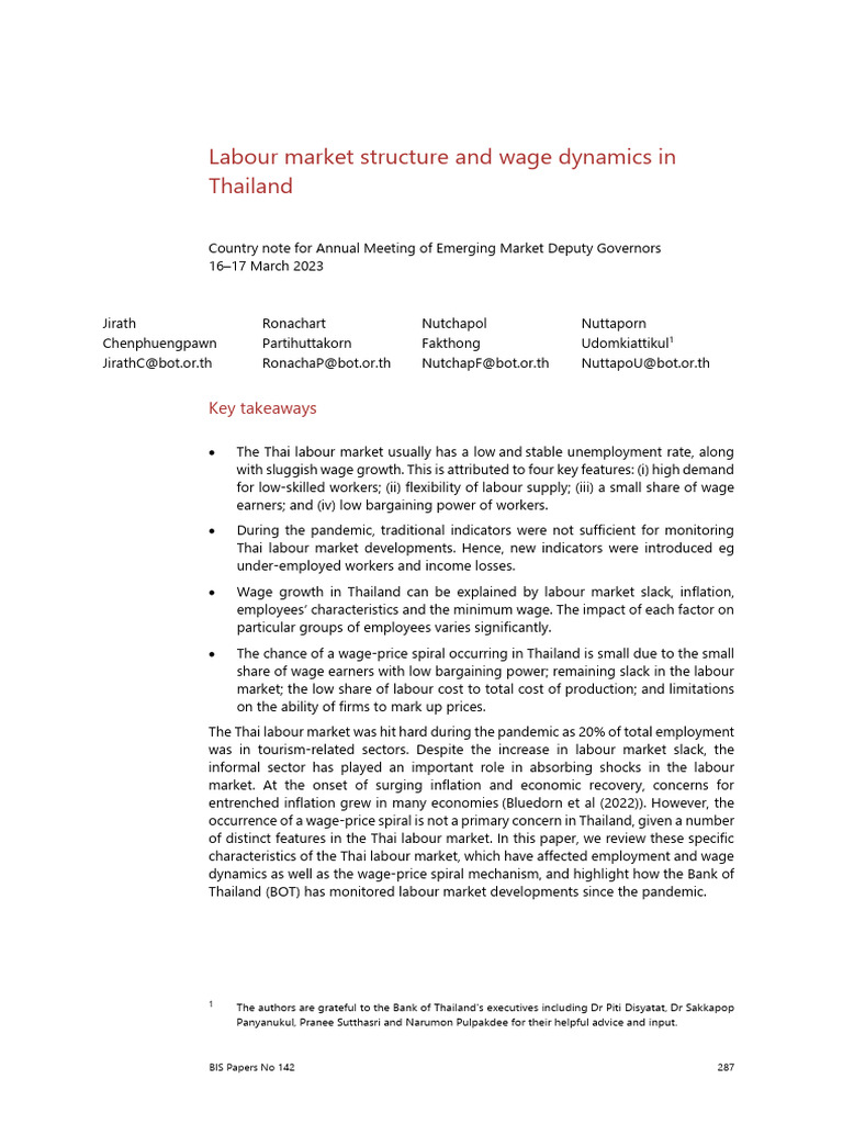 Labour Market Structure and Wage Dynamics in Thailand | PDF