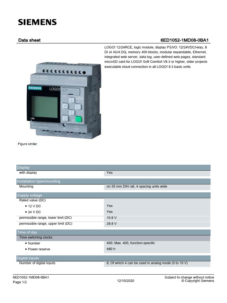 6ED10521MD080BA1 Datasheet en | PDF | Relay | Electromagnetic Interference