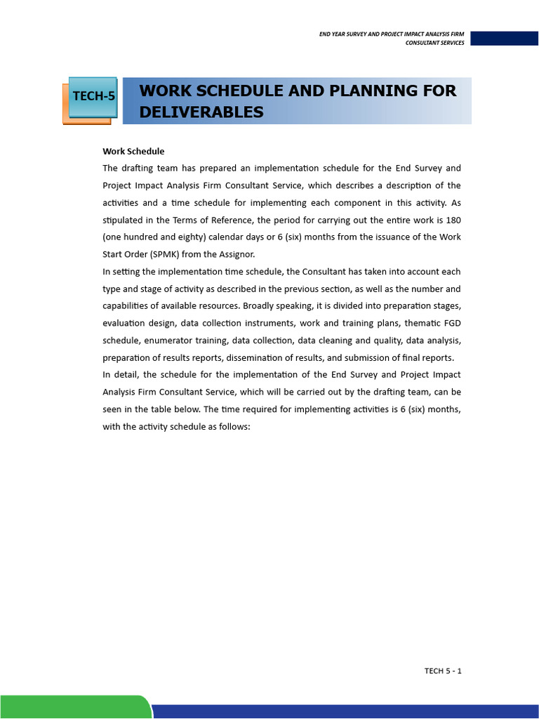 Tech-5 Work Schedule and Planning For Deliverables - English | PDF | Data | Information ...