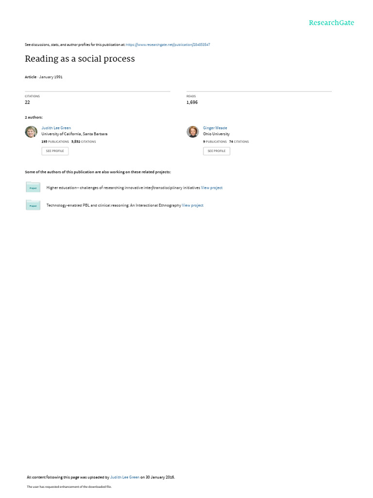 GREEN WEADE (1991) - Reading As A Social Process (ARTIGO) | Download ...