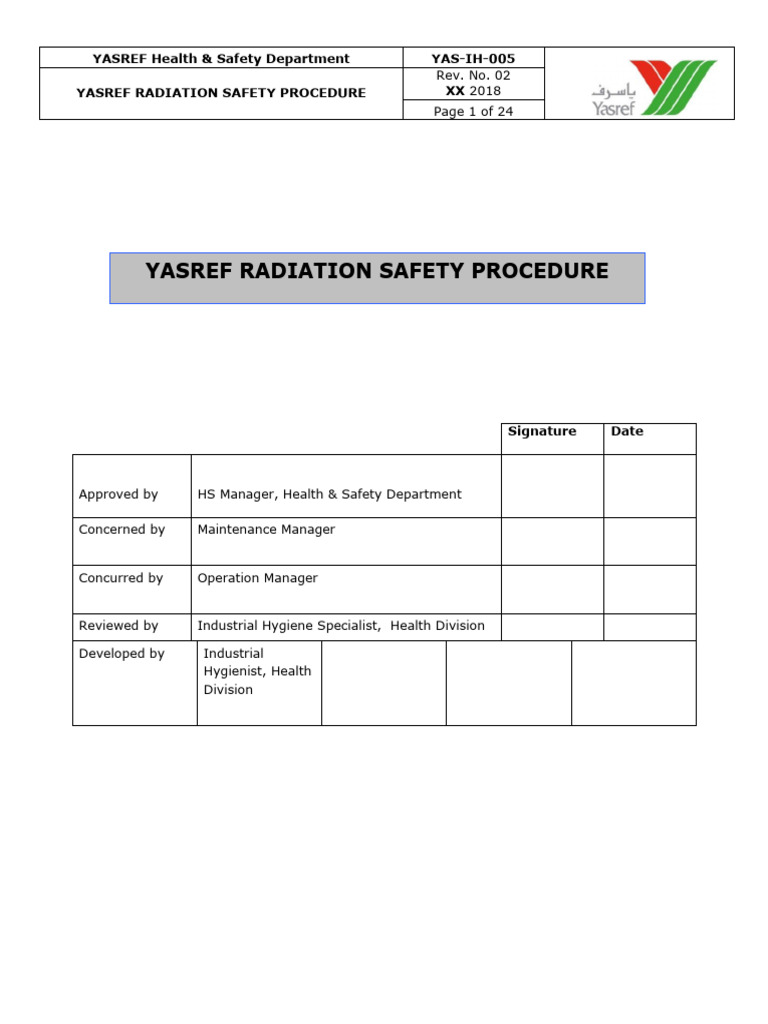 Radiation Safety Procedure (YAS-GI.015.1) 2018 | PDF | Radiation ...