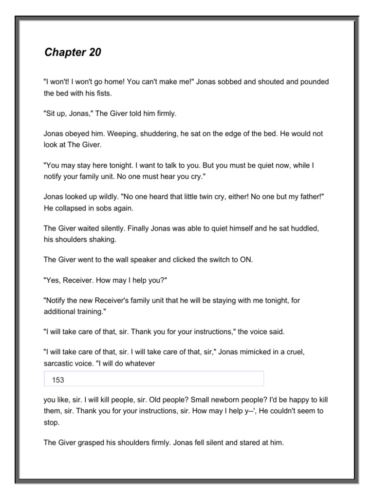 Giver Ch. 20 | PDF | The Giver