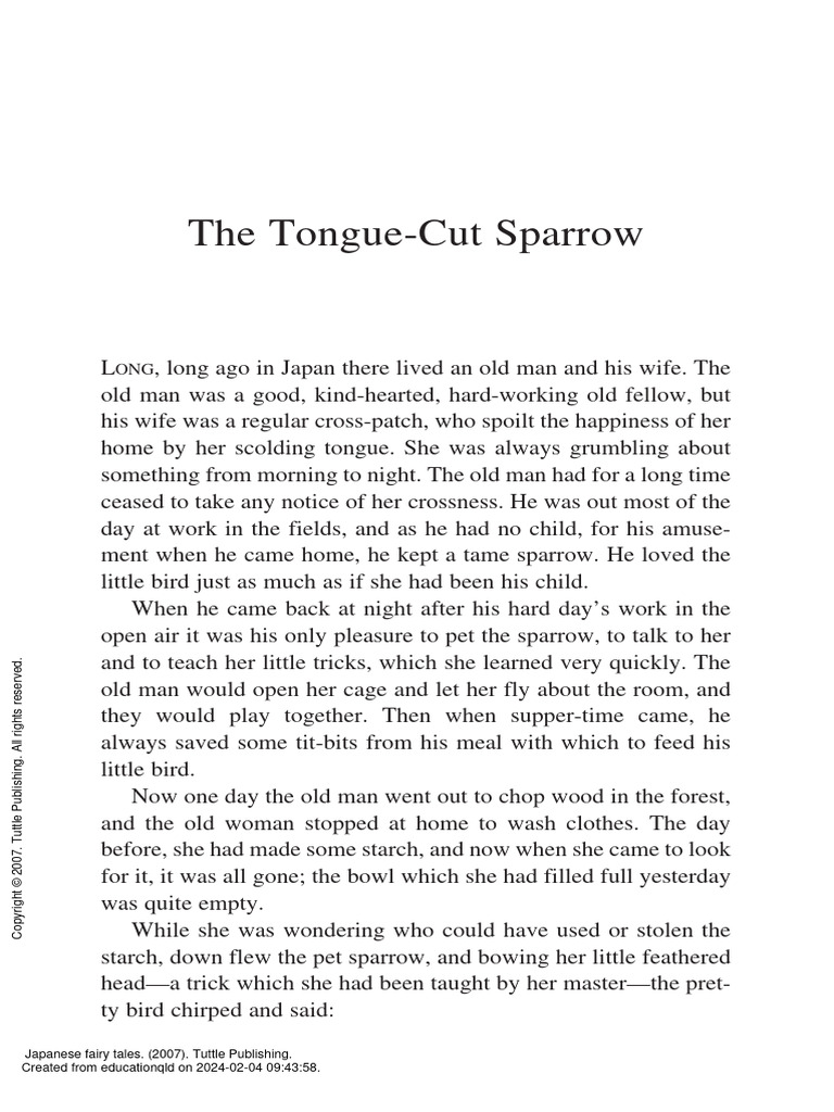 Japanese Fairy Tales - (The Tongue-Cut Sparrow) | PDF