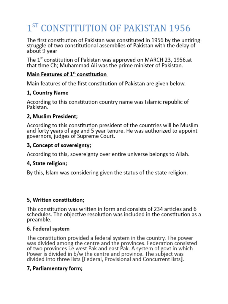 1ST Constitution of Pakistan 1956 | PDF