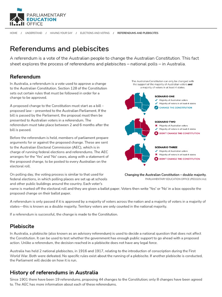 Referendums and Plebiscites - Parliamentary Education Office | PDF