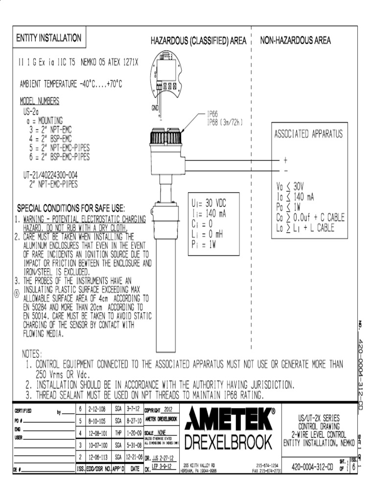 Drawing Usonic Ultrasonic Level Transmitter Approval Control Drawing ...