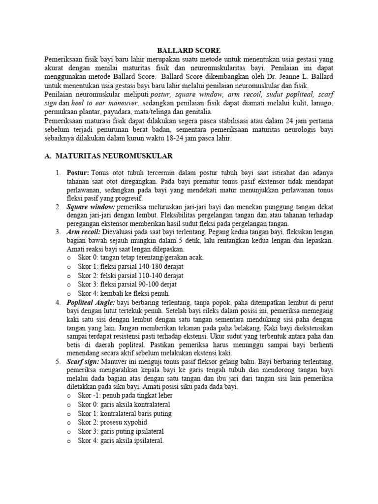 Interpretasi Skor Ballard pada Bayi Baru Lahir | PDF | Kajian Bahasa ...