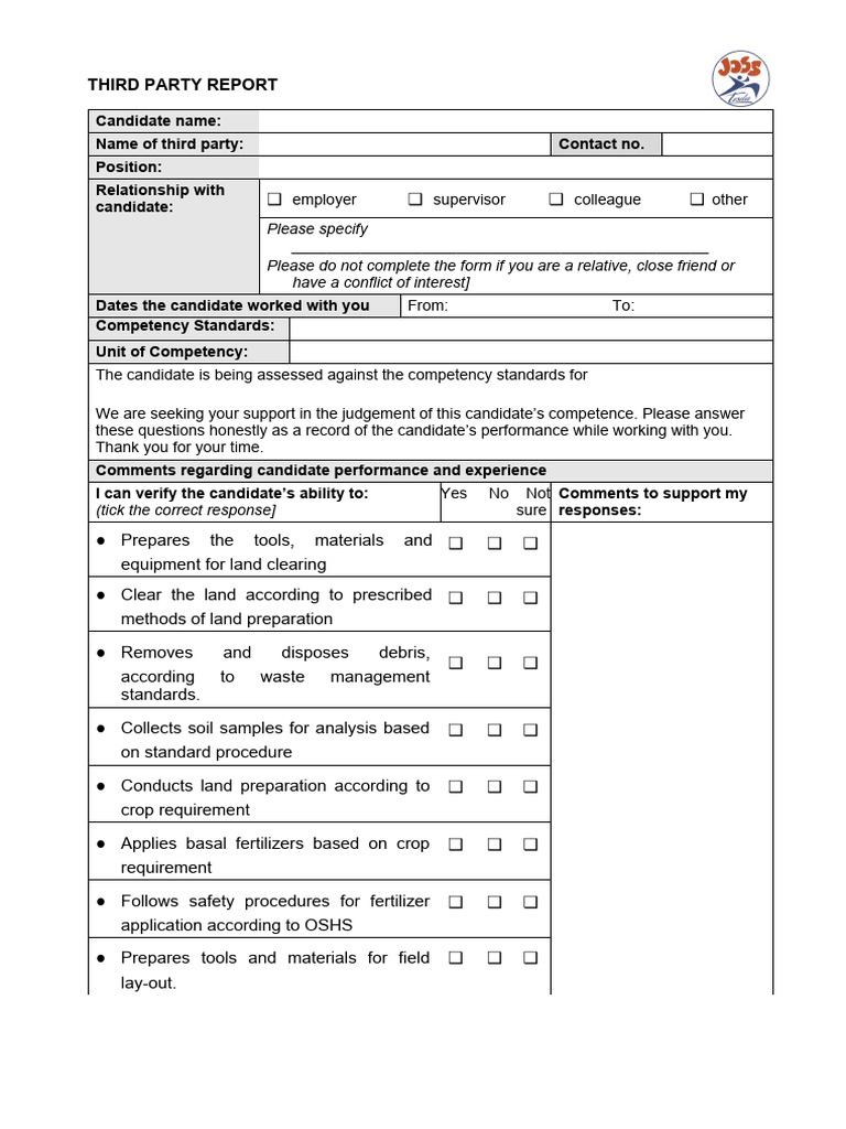 FABELLON Vendkirk Lyle A. Third Party Report Blank Form | PDF