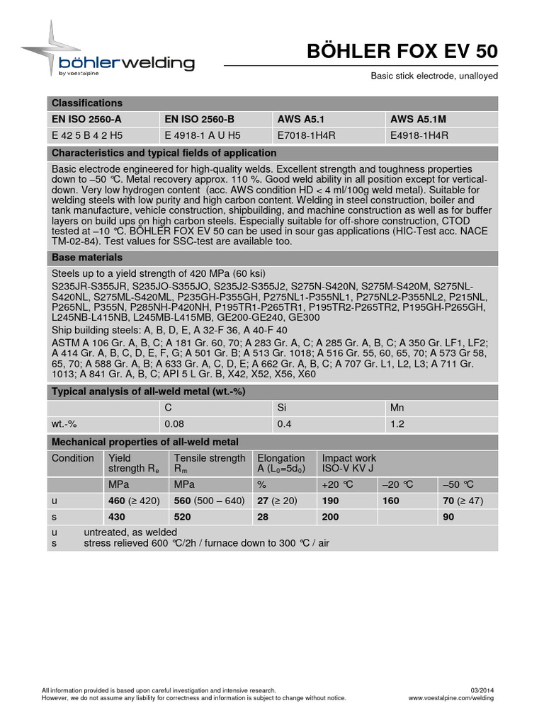 02112015000000B - Boehler FOX EV 50 - Ce | PDF | Chemical Substances | Joining