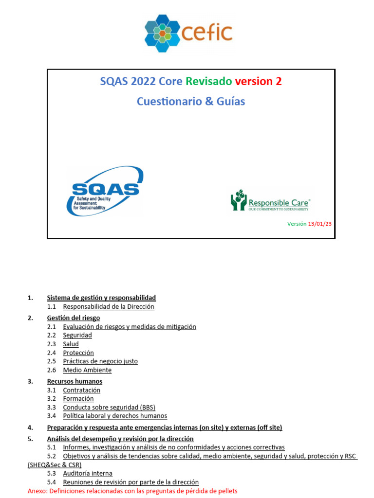 Cuestionario SQAS 2022 Revisado | PDF | Evaluación de riesgos | Riesgo