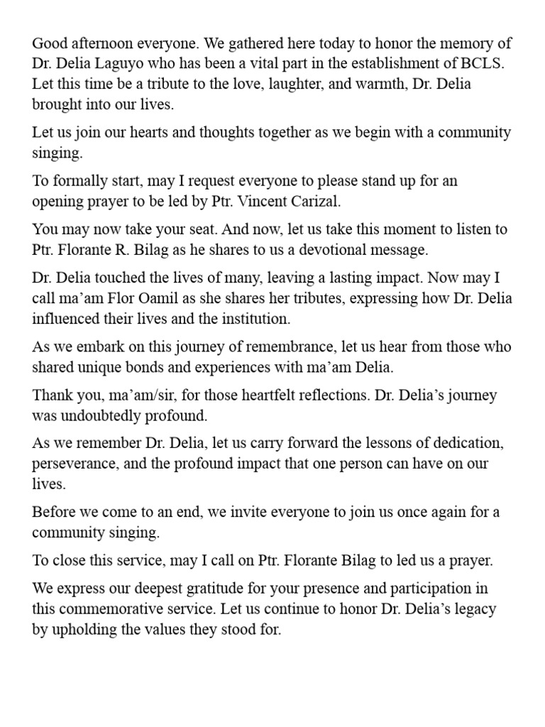 Memorial Service Script | PDF