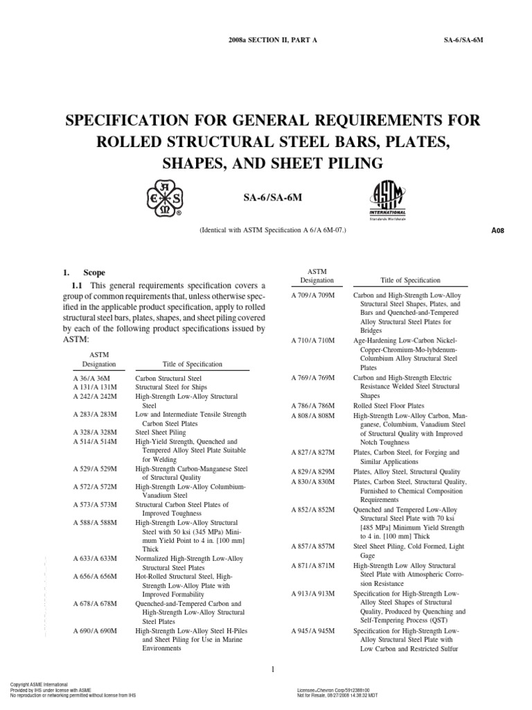 Asme Section Ii A Sa-6 Sa-6m | PDF | Steel | Structural Steel
