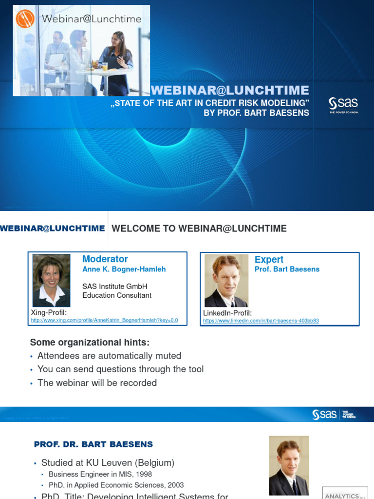 Bart Baesens Lunchtime Webinar State of Credit Risk Analytics SAS | PDF | Analytics | Business