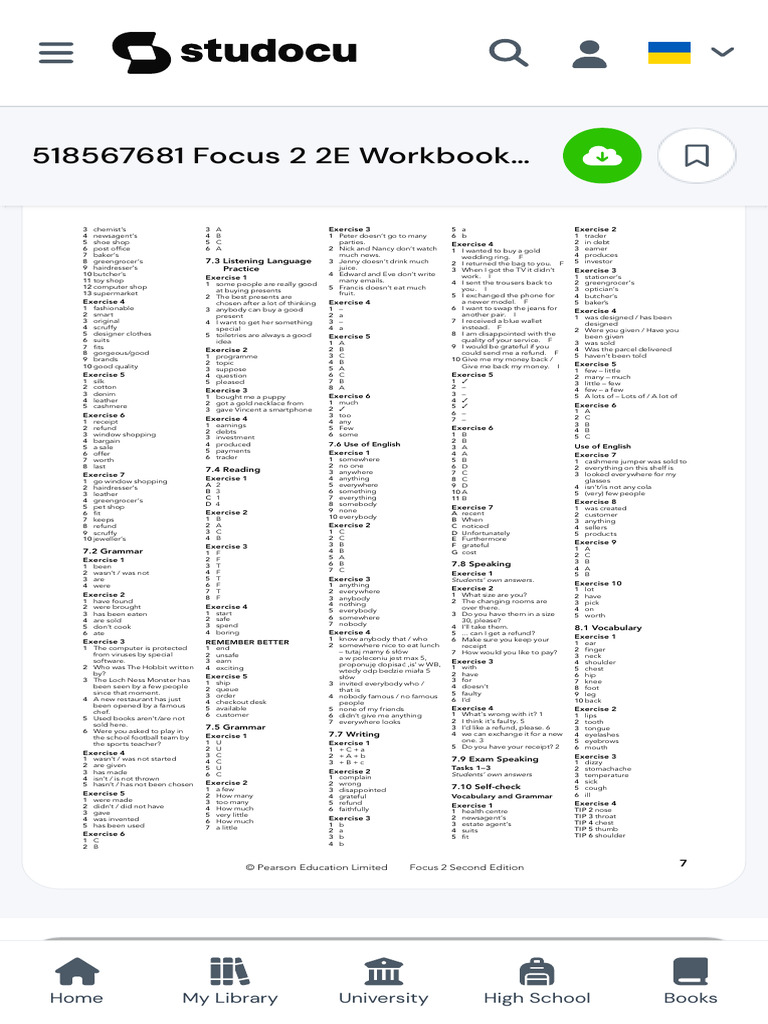 Focus 2 2E Workbook Answers - 1 Vocabulary Exercise 1 1 Unsociable 2 ...