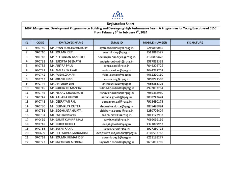 Registration Sheet - MDP - CESC | PDF