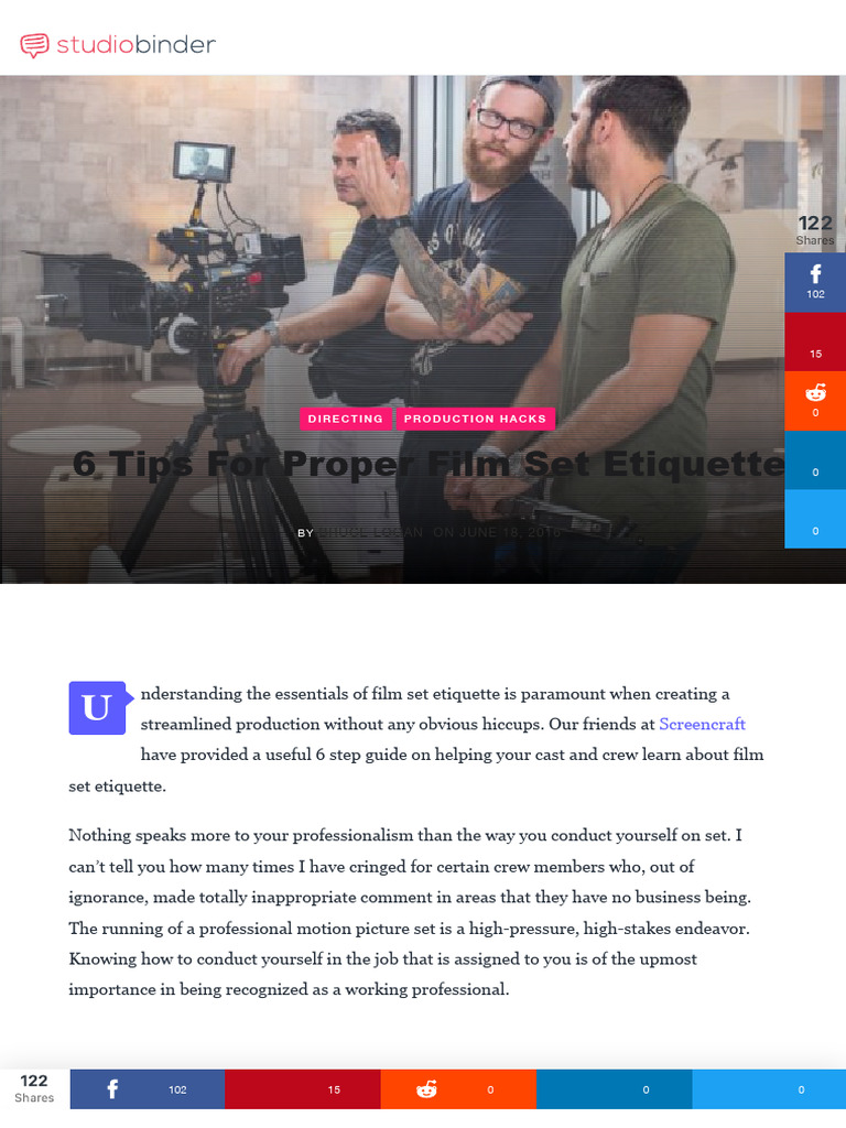 6 Tips For Proper Film Set Etiquette | PDF