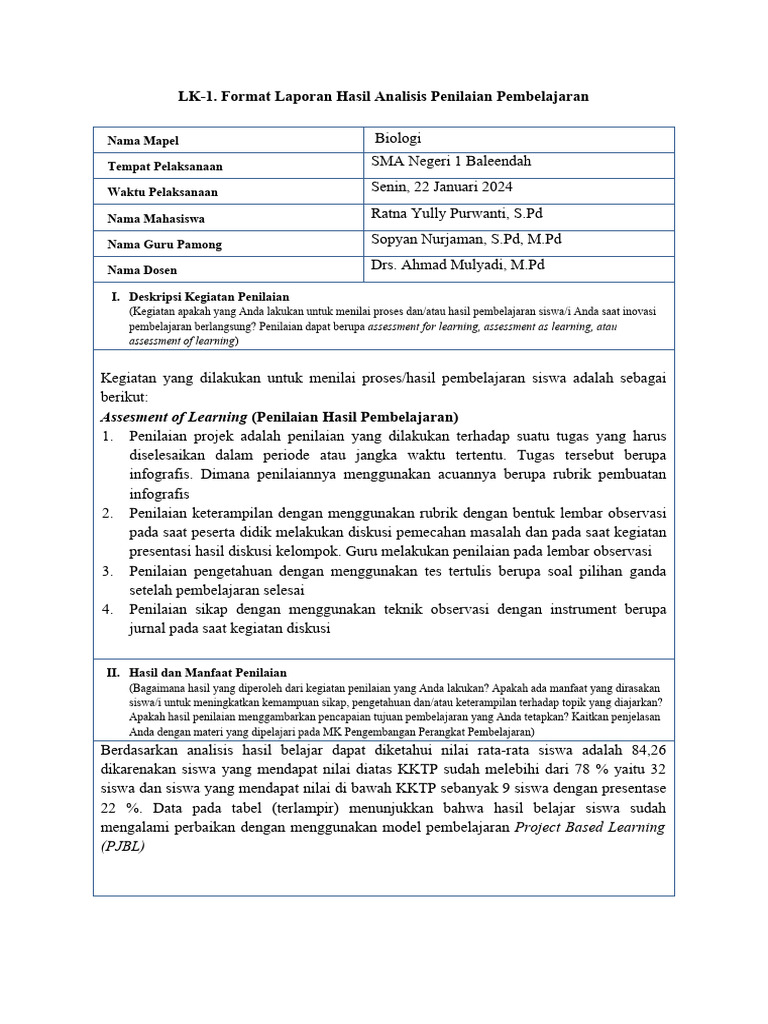 Hasil Asesmen Pembelajaran - SIKLUS 2 - RATNA YULLY PURWANTI, S.PD | PDF