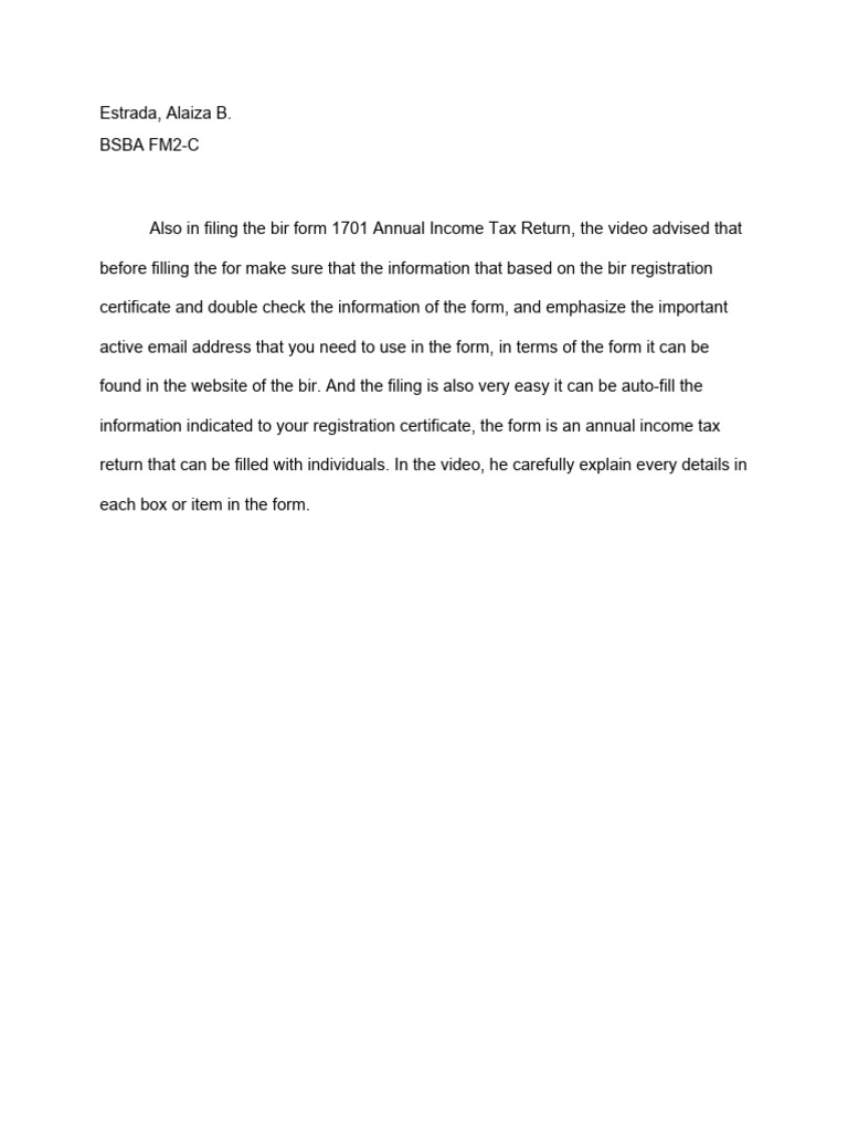 Guide to Filing BIR Form 1701 | PDF