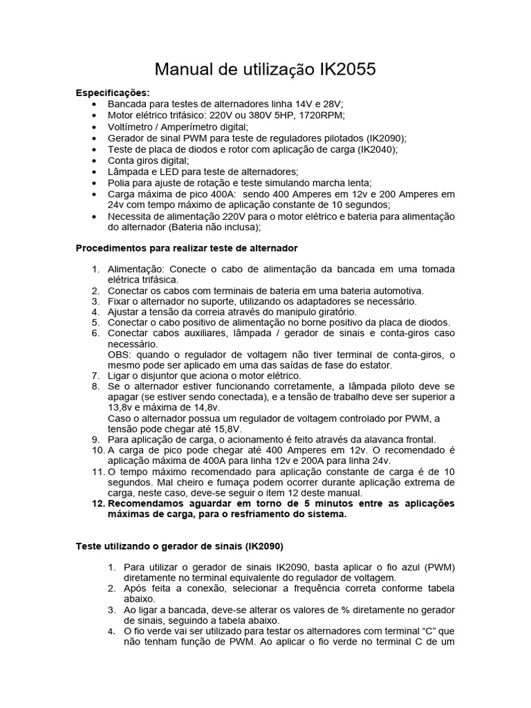 Manual de Utilizacao IK2055 | PDF | Diodo | Motor elétrico