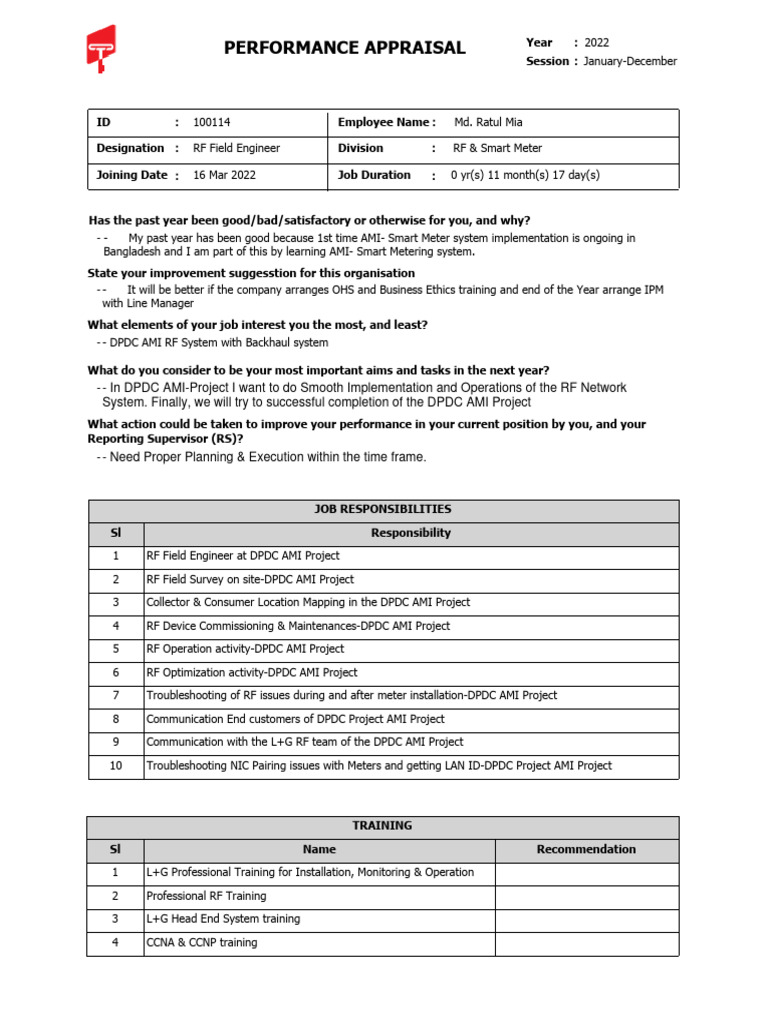 RPT Emp Appraisal Selff | PDF | Business | Computing