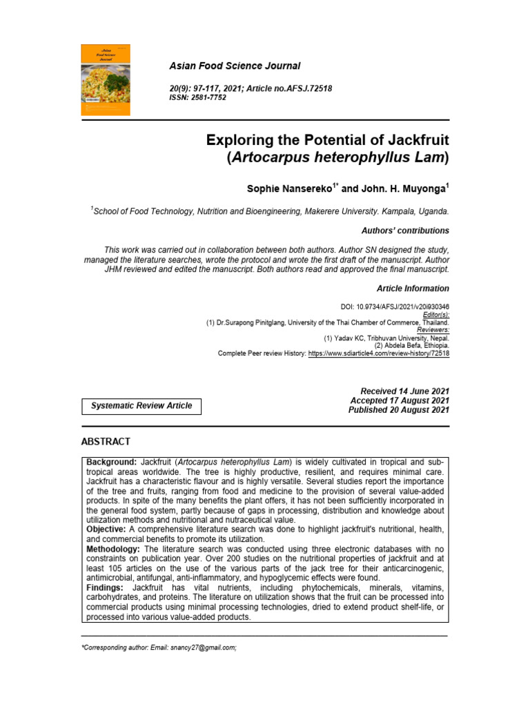 Nutritional and Health Benefits of Jackfruit | PDF | Nutrients | Flour