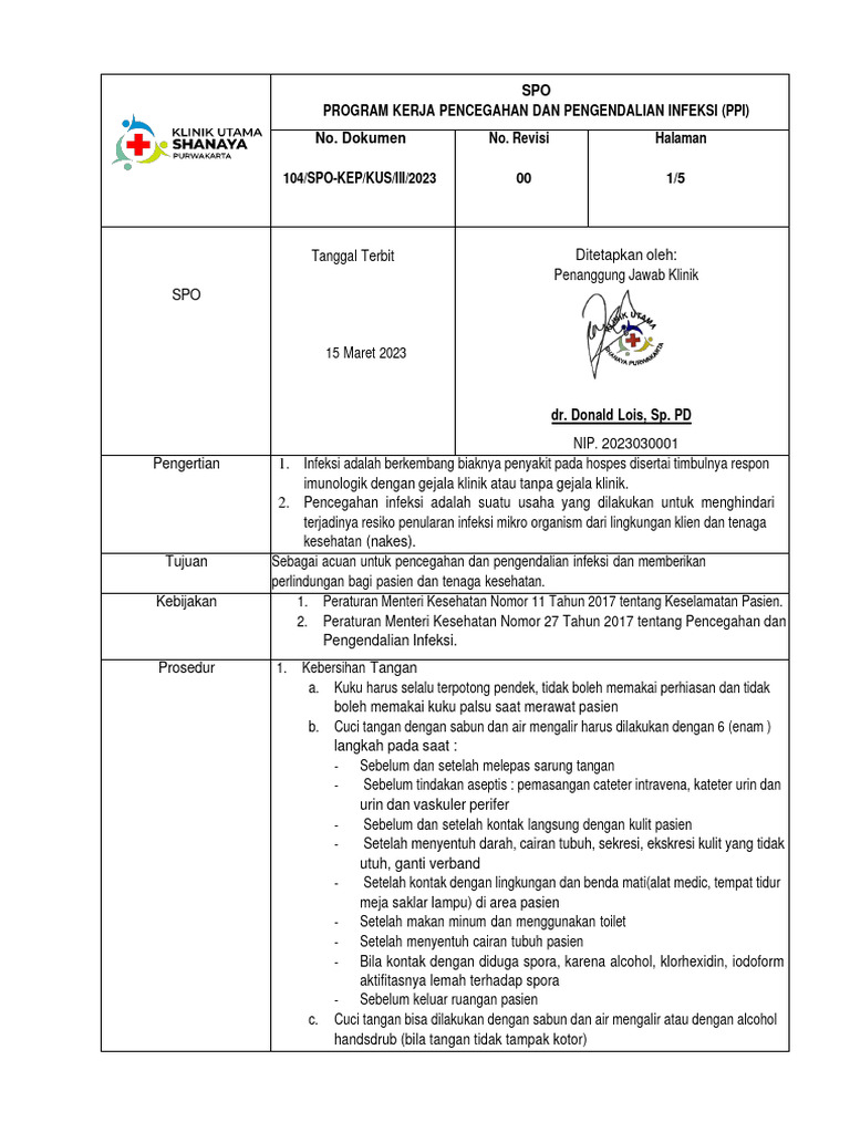 Spo Pelaksanaan Program Kerja Ppi Klinik | PDF
