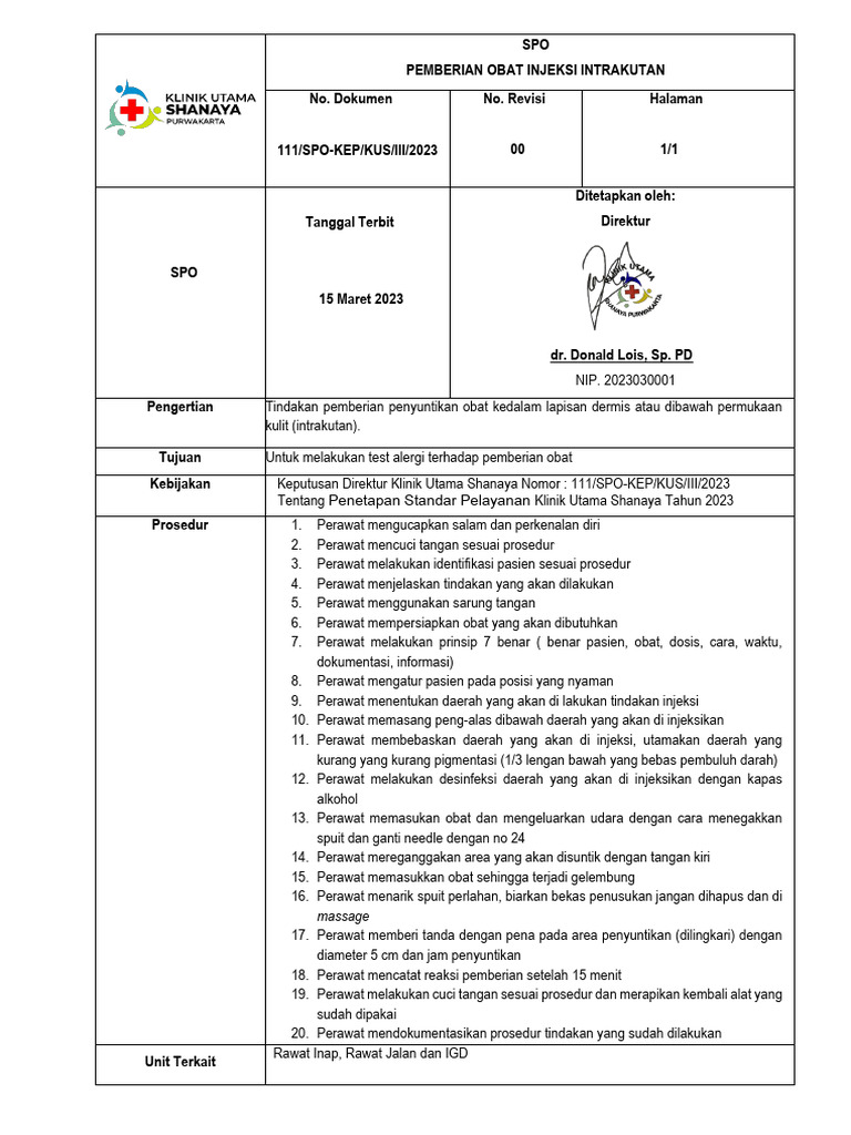 Spo Pemberian Obat Injeksi Intra Kutan (Ic) | PDF