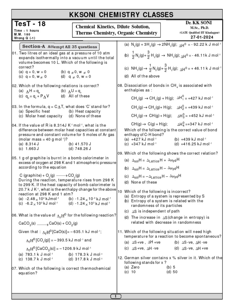 Test-18 + Ans + Solutions | PDF