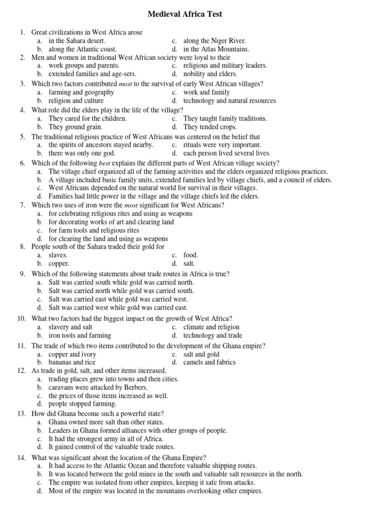 Medieval West Africa Quiz | PDF | West Africa | Africa