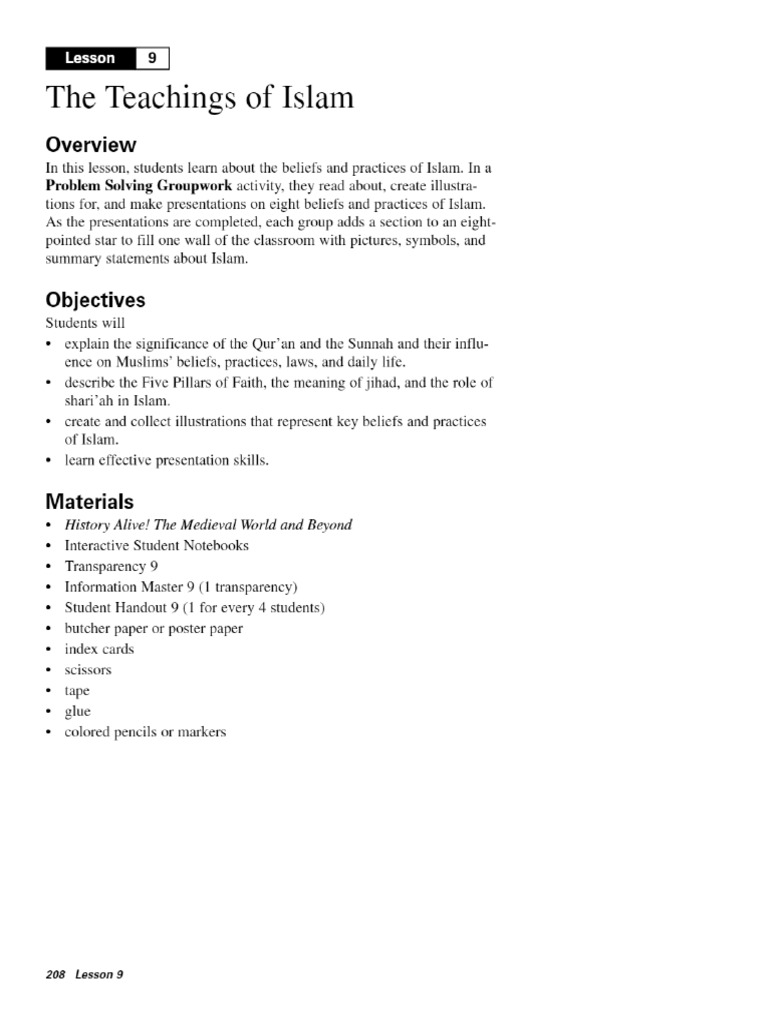 Lesson 9 The Teachings of Islam | PDF