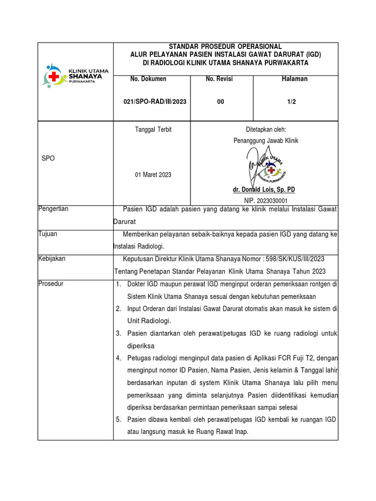 Spo Alur Pemeriksaan Radiologi | PDF