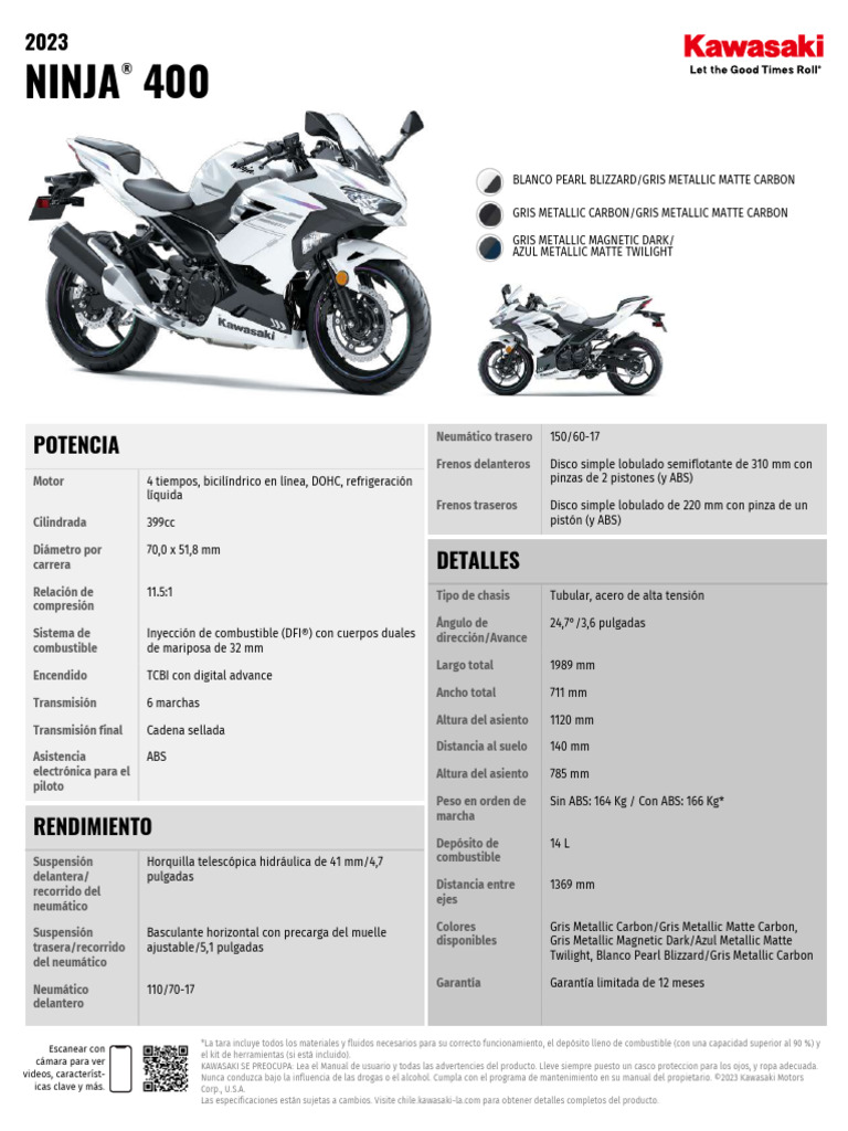 2023 Ninja 400 Abs Es La Spec Sheet - Compressed | PDF | Sistema de ...