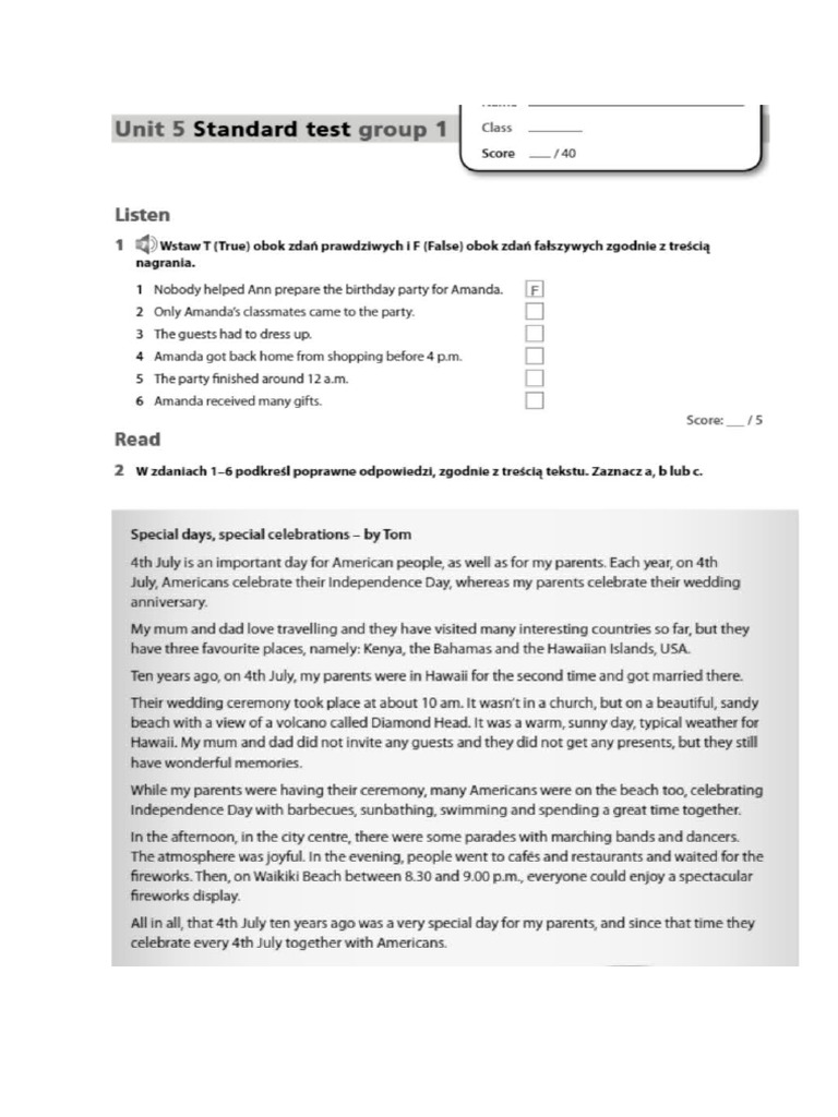 Unit 5 - Test | PDF